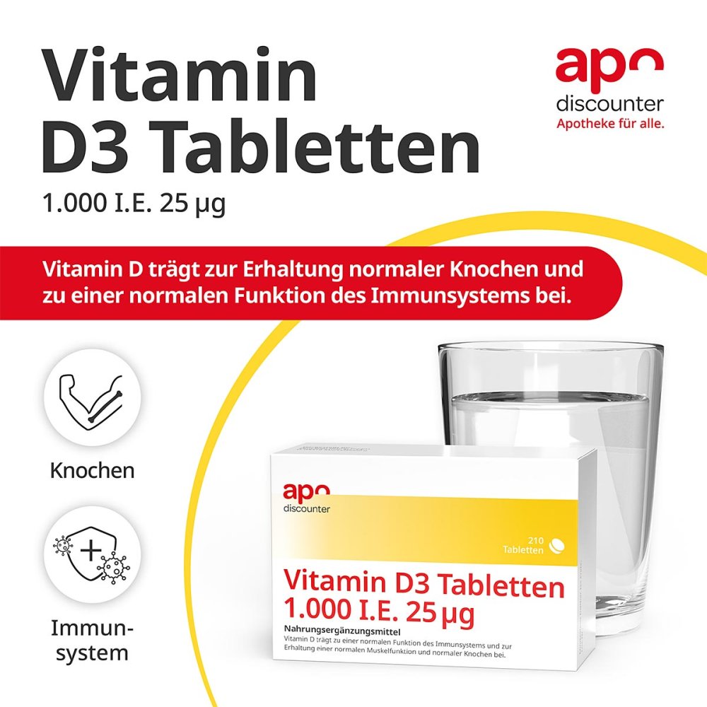 Vitamin D3 Tabletten 1000 I.E. von apodiscounter 210 stk